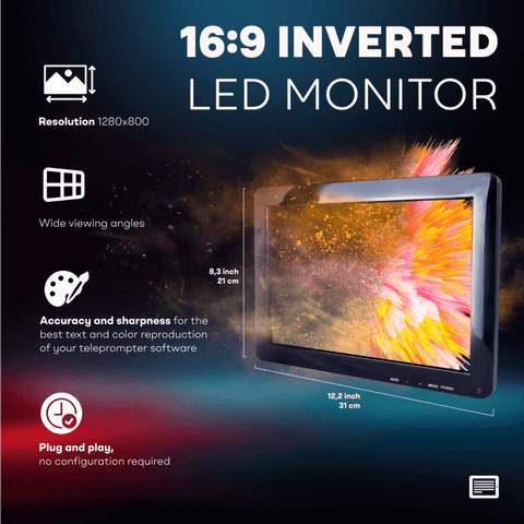 Inverted monitor for Teleprompter, 12'' Plug & Play compatible with ...