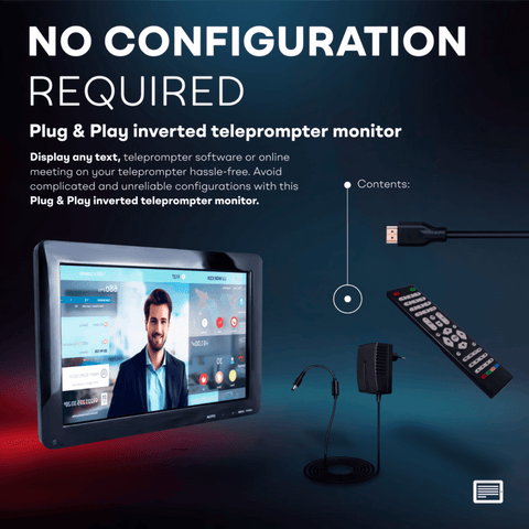 Inverted monitor for Teleprompter, 12'' Plug & Play compatible with ...